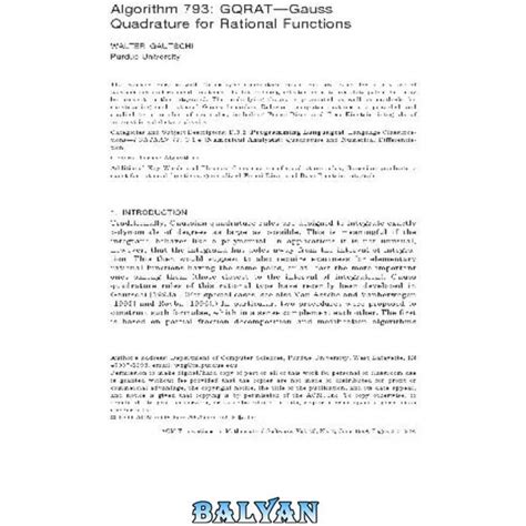 خرید و قیمت دانلود کتاب Algorithm 793 Gqrat Gauss Quadrature For