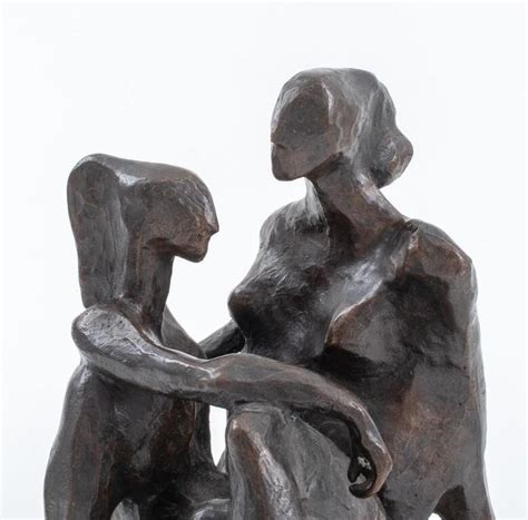 Henry Moore Modern Abstract Patinated Bronze Sculpture Depicting Two