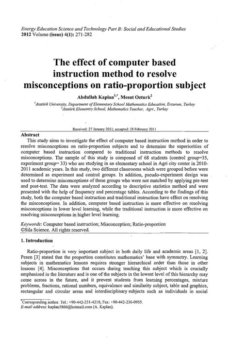 Pdf The Effect Of Computer Based Instruction Method To Resolve Misconceptions On Ratio