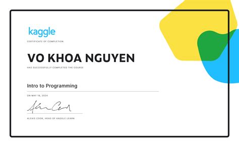 Vo Khoa Nguyen Completed The Intro To Programming Course On Kaggle