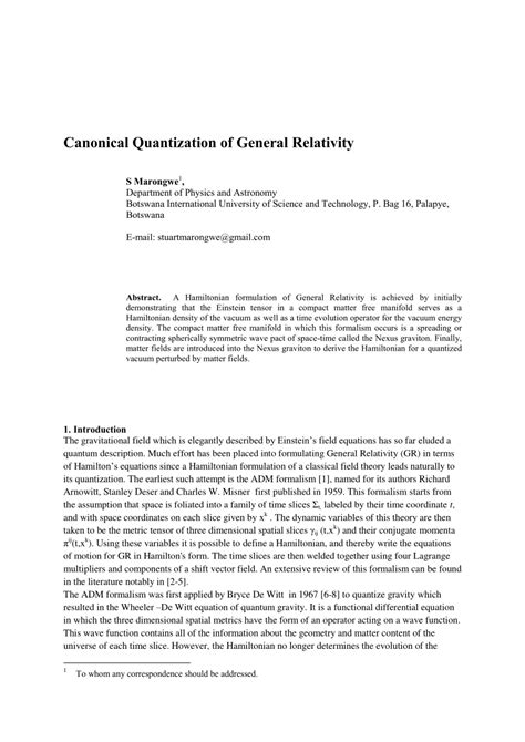 Pdf Canonical Quantization Of General Relativity