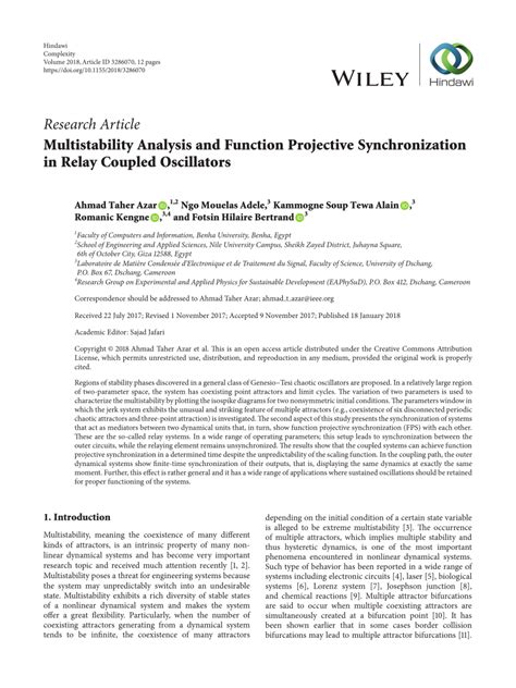 PDF Multistability Analysis And Function Projective Synchronization In Relay Coupled Oscillators