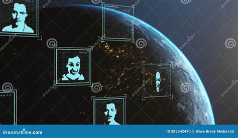 Animation Of Biometric Photos And Data Processing Over Globe Stock Footage Video Of Computing