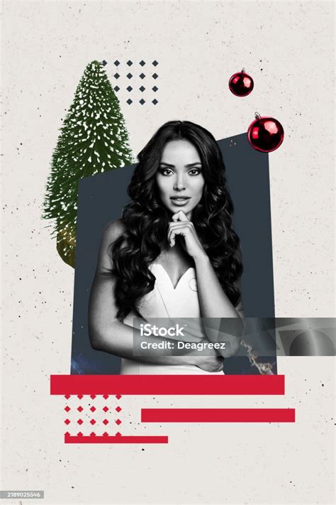 스케치 템플릿 디자인 3d 사진 콜라주 합성 젊은 여자 아름 다운 모델 포즈 12 월 겨울 노엘 새해 시즌 정신 12월에 대한 스톡 사진 및 기타 이미지 Istock