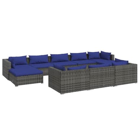 Buy Vidaxl 10 Piece Garden Lounge Set With Cushions Grey Poly Rattan
