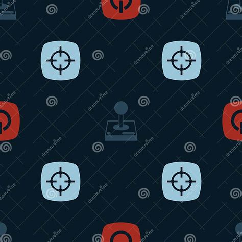 Set Power Button Joystick For Arcade Machine And Target Sport On Seamless Pattern Vector Stock