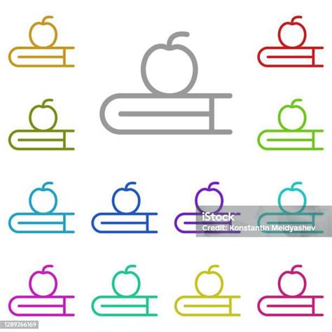 책 사과 멀티 컬러 아이콘 간단한 얇은 선 Ui 및 Ux 웹 사이트 또는 모바일 응용 프로그램에 대한 책 아이콘의 윤곽 벡터