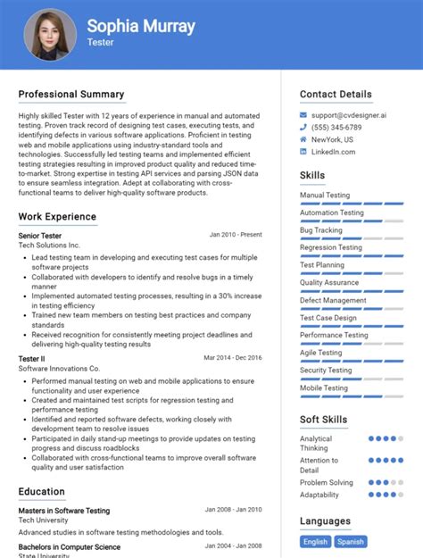 12 Software Tester Cv Examples For 2024 Best Writing Guide Cvdesigner Ai