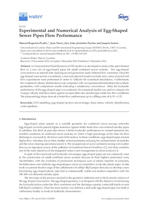 Pdf Experimental And Numerical Analysis Of Egg Shaped Sewer Pipes Flow Performance