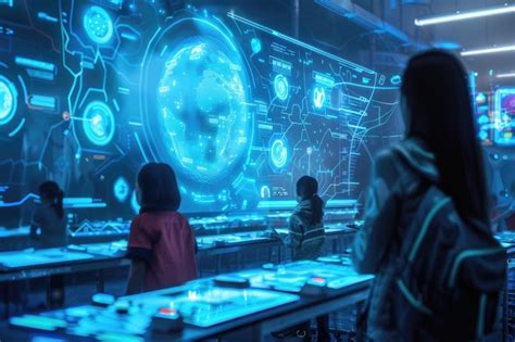 Human Teacher And Ai Assistant In Futuristic Classroom Aig60 Premium Ai Generated Image