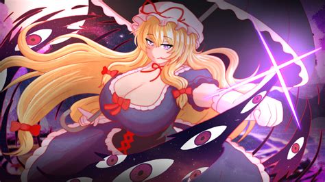 Nick Nitro Yakumo Yukari Touhou Commentary Highres 1girl 2024 Blonde Hair Bow Breasts