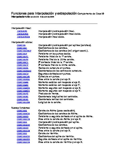 Funciones Para Interpolación Y Extrapolación Complemento De Excel Pdfcoffee Com