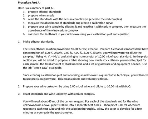 solved procedure part a here is a summary of part a prepare ethanol
