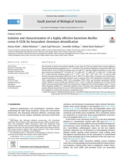 Pdf Isolation And Characterization Of A Highly Effective Bacterium Bacillus Cereus B 525k For