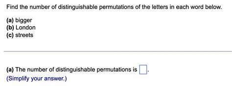 solved find the number of distinguishable permutations of
