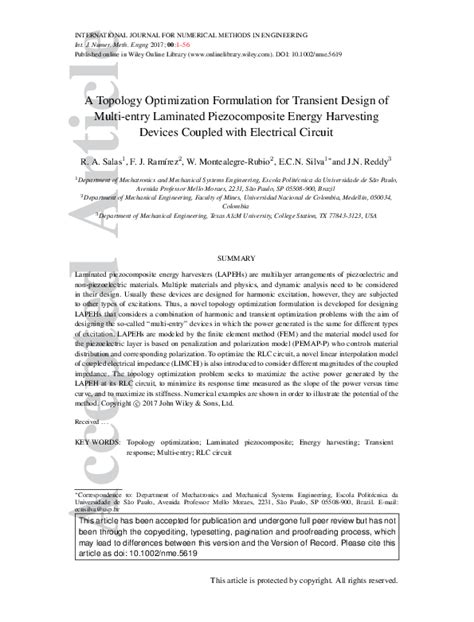 Pdf A Topology Optimization Formulation For Transient Design Of Multi