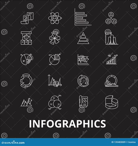 Infographics Editable Line Icons Vector Set On Black Background Infographics White Outline