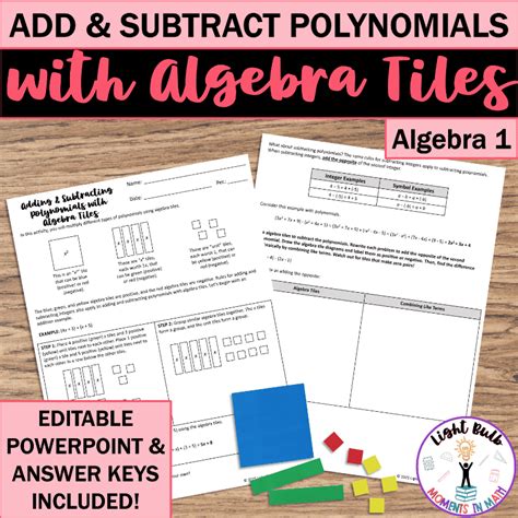 Adding And Subtracting Polynomials Activity With Algebra Tiles Light Bulb Moments In Math