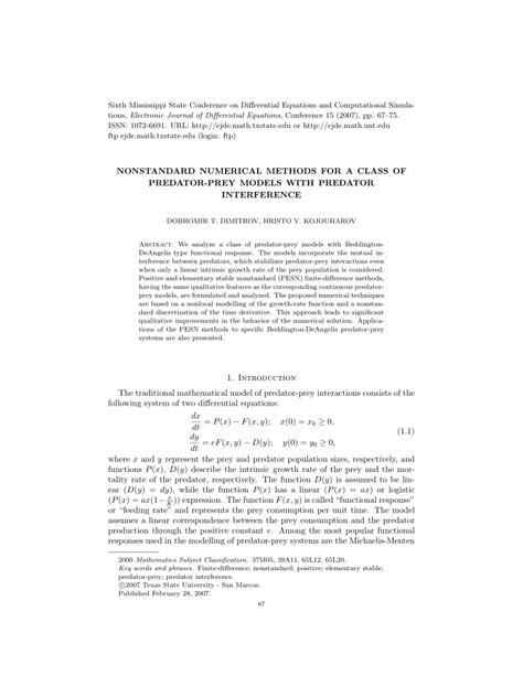 Pdf Nonstandard Numerical Methods For A Class Of Predator Prey Models With Predator Interference