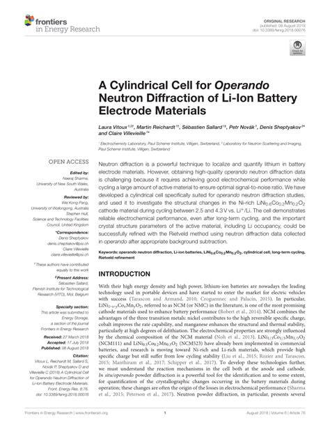 Pdf A Cylindrical Cell For Operando Neutron Diffraction Of Li Ion Battery Electrode Materials