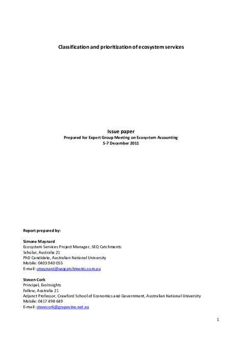 Pdf Classification And Prioritization Of Ecosystem Services
