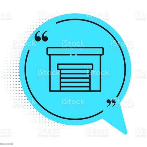 흰색 배경에 격리 된 검은 선 차고 아이콘입니다 파란색 음성 풍선 기호입니다 벡터 일러스트레이션 가정의 방에 대한 스톡 벡터 아트 및 기타 이미지 Istock