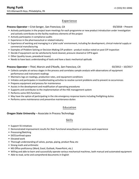 Process Operator Resume Samples Velvet Jobs