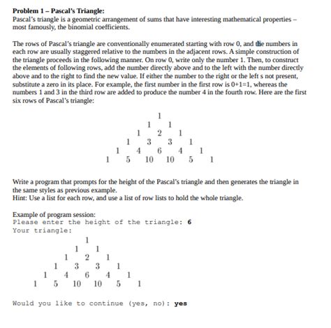 Solved Problem Pascal S Triangle Pascal S Triangle Is A Chegg