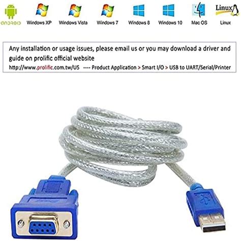 DTECH USB To Serial Female Adapter Cable DB RS To USB Cord With Prolific PL Chip