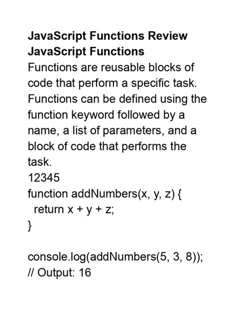 Javascript Functions Review Pdf Parameter Computer Programming