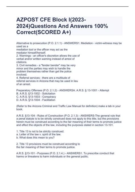 Azpost Cfe Block I Questions And Answers 100 Correct Scored A