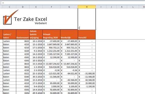 Grootste Ter Zake Excel