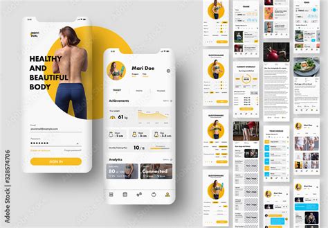 Ui Kit For Mobile Fitness App Stock Template Adobe Stock