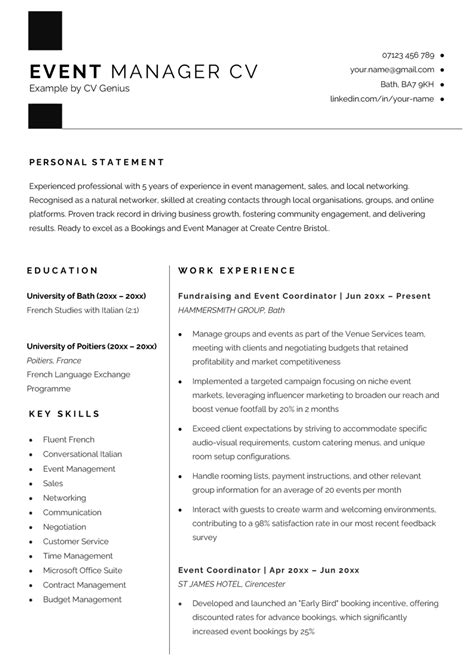 Event Manager Cv Example Template And Writing Tips