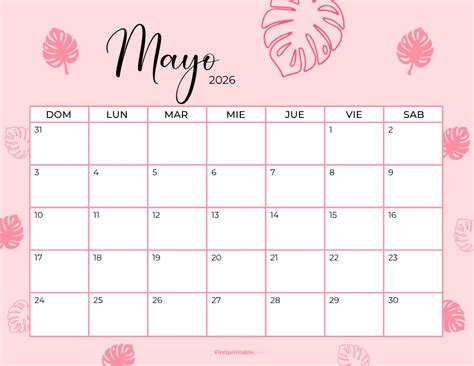 Calendario Mayo 2026 Gratis Para Imprimir Y Rellenar