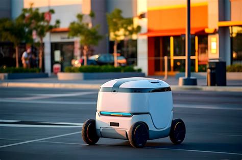 Premium Photo Delivery Robot Is Driving Down City Street Autonomous