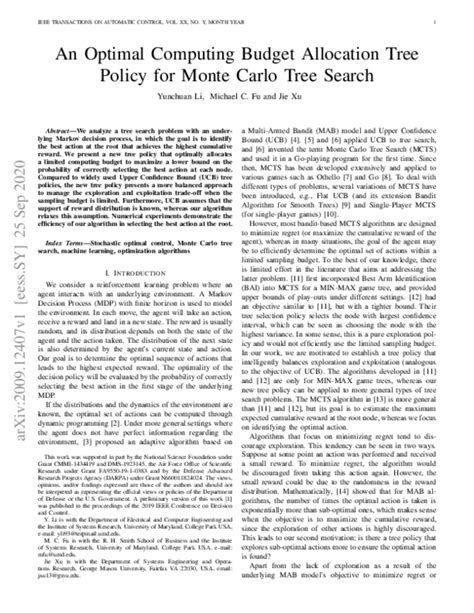 Pdf An Optimal Computing Budget Allocation Tree Policy For Monte Carlo Tree Search