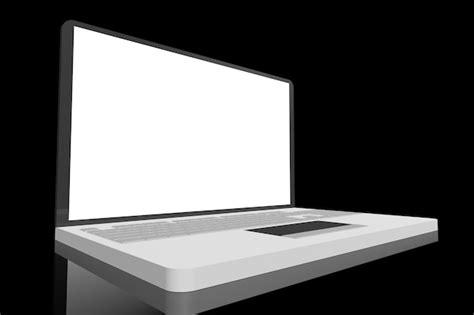 검정색 배경 3d 그림에 빈 화면이 있는 노트북 프리미엄 사진