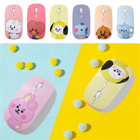 Kpop Bt21 Wireless Mouse Rechargeable Silent Gaming Mouse For Laptop Usb Computer Mouse Mice