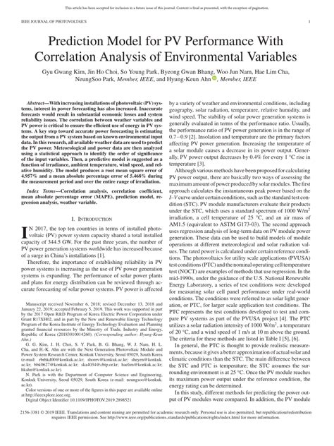 Pdf Prediction Model For Pv Performance With Correlation Analysis Of