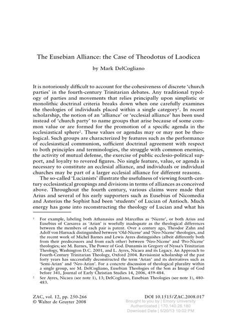 The Eusebian Alliance The Case Of Theodo Pdf Eusebius Arianism