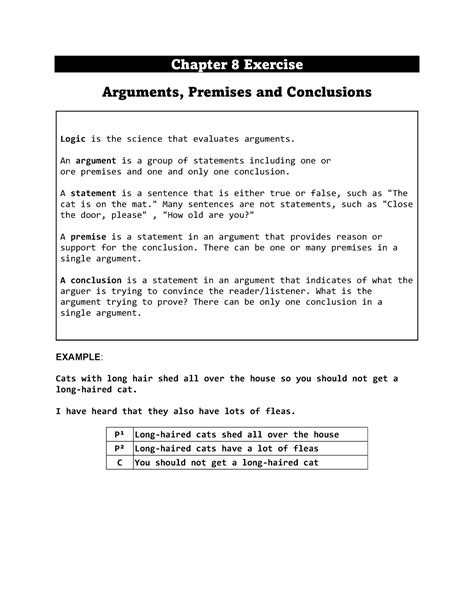 Chapter Exercise Arguments Premises Conclusions Chapter Exercise Arguments Premises And