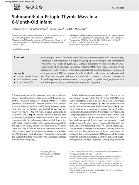 Pdf Submandibular Ectopic Thymic Mass In A 6 Month Old Infant