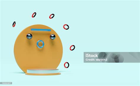 얼굴 모양으로 비어있는 은색 연단 현대적인 무대 디스플레이와 미니멀리스트 모형 추상적인 쇼케이스 배경을 위한 파란색 구성의 기하학적 모양 개념 3d 그림 또는 3d 렌더링