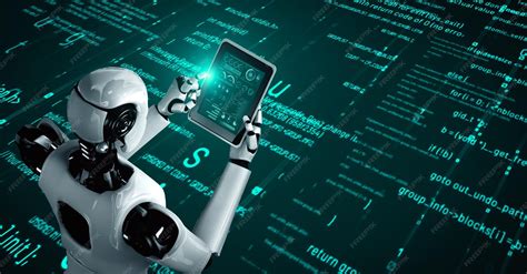 Premium Photo Futuristic Robot Artificial Intelligence Huminoid Ai Programming Coding