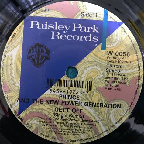 7” Prince And The New Power Generation Gett Off Ukオリジナル盤 W0056prince