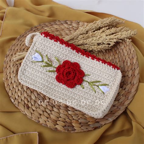 Jual Dompet Dua Ruang Rajutan Handmade Dompet Panjang Vintage Rajut