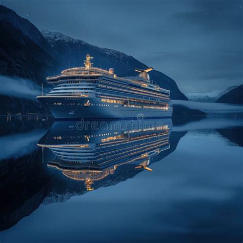 A Cruise Ship In Norway During The Blue Hour Front Side Photo Stock Illustration Illustration