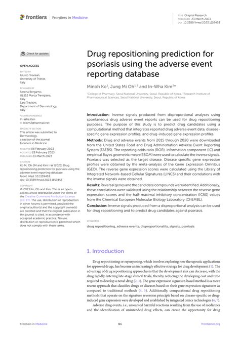 Pdf Drug Repositioning Prediction For Psoriasis Using The Adverse Event Reporting Database