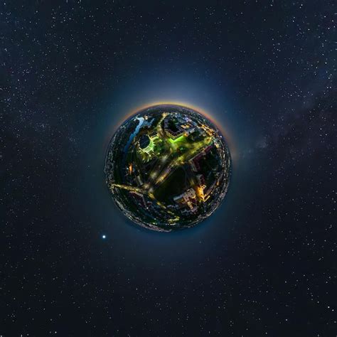 Premium Photo Tiny Planet In Night Sky Overlooking Old Town Urban
